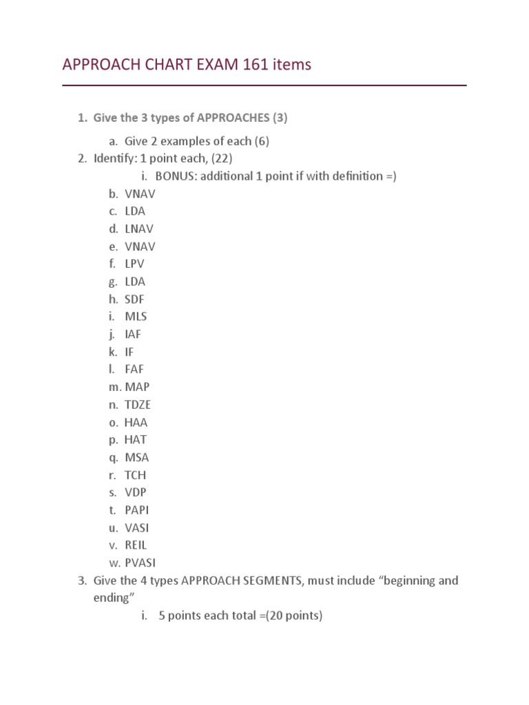 Approach Chart Exam 161 Items: 1. Give The 3 Types of APPROACHES | PDF ...