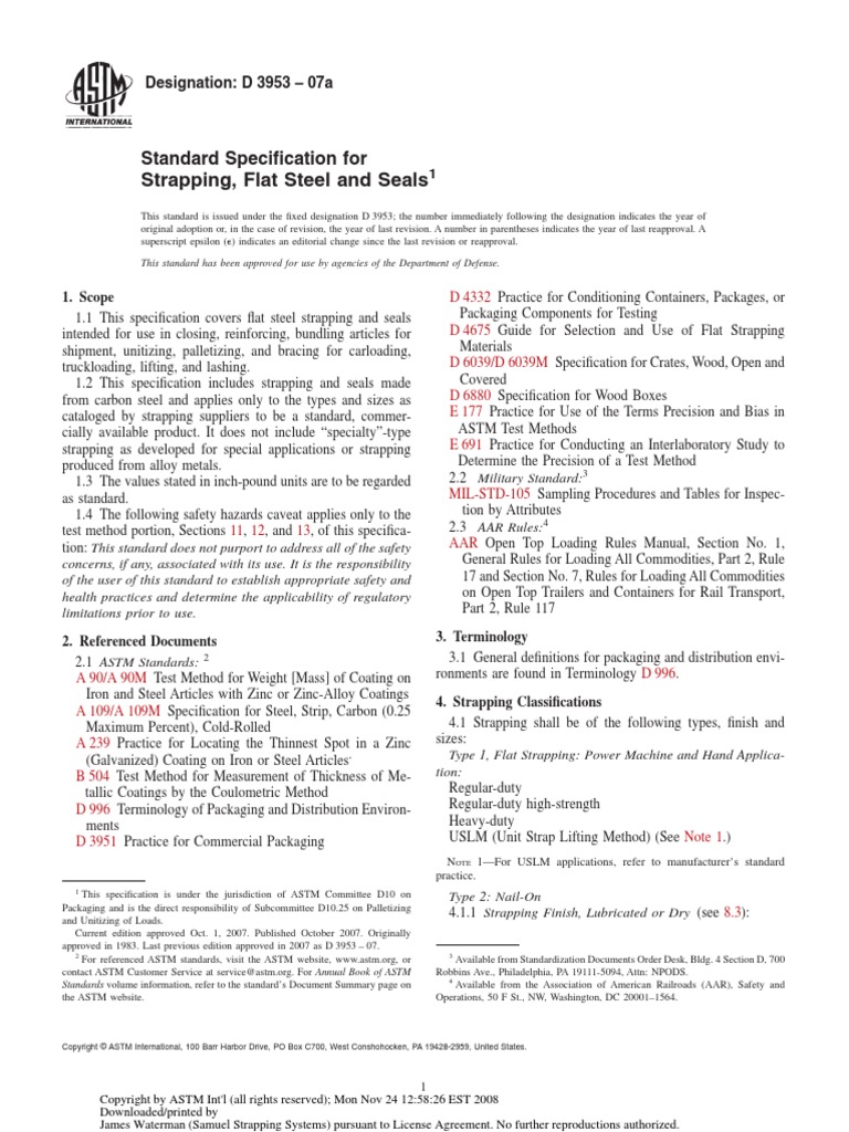 ASTM D3953 - 2008 - Strapping, Flat Steel and Seals PDF | PDF ...