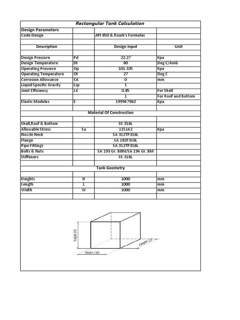 Rectangular Tank Calculation | PDF | Mechanical Engineering | Mechanics