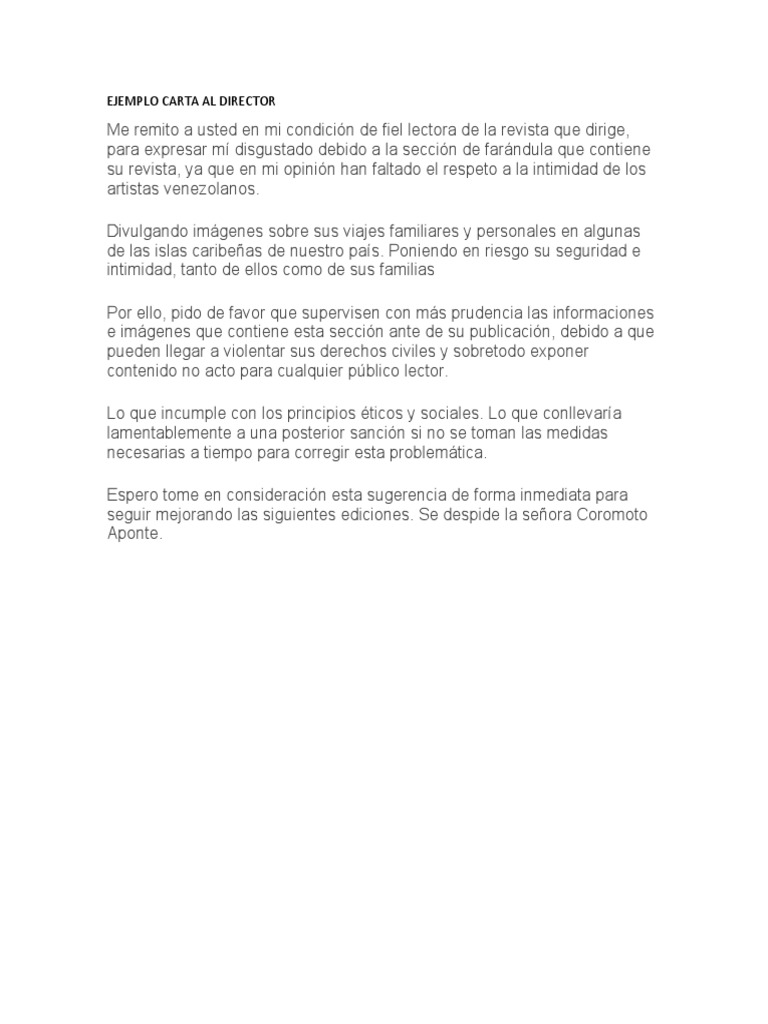 Ejemplo Carta Al Director | PDF