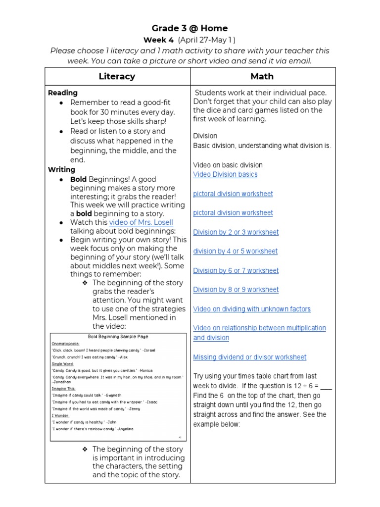 Week 4 - Grade 3 at Home | PDF | Worksheet | Learning