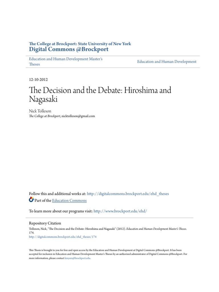 The Decision and The Debate. Hiroshima and Nagasaki by Nick Tolleson ...