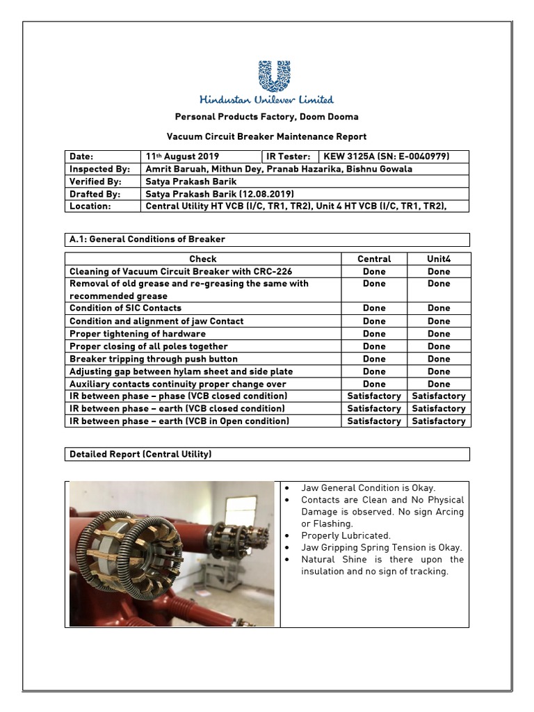 VCB Maintenance Report | PDF | Fuse (Electrical) | Insulator (Electricity)