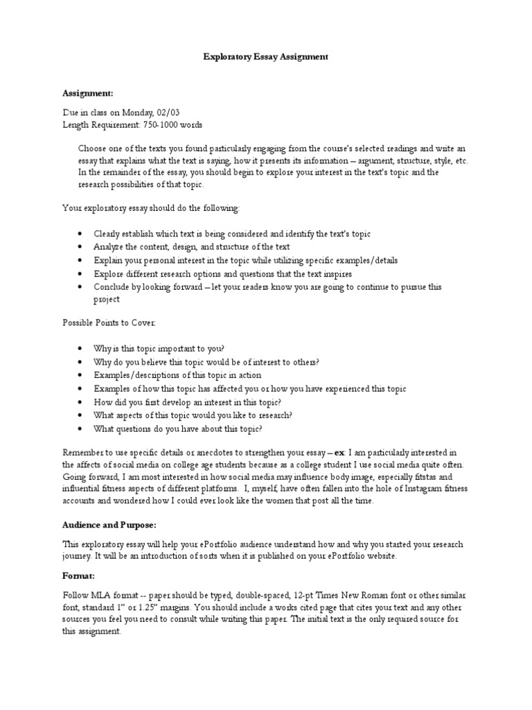 Exploratory Essay Assignment Guide | PDF | Essays | Social Media