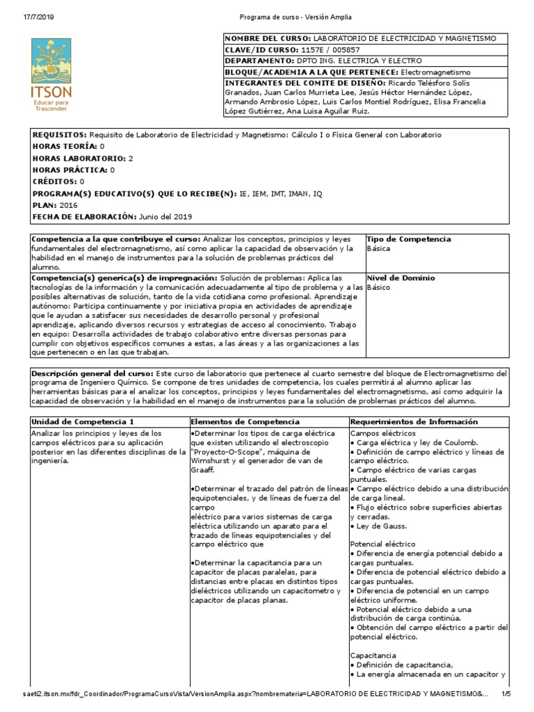 Electricidad Y Magnetismo Lab Pdf Campo Eléctrico Inductancia