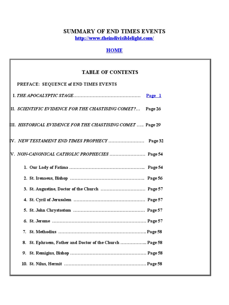 Summary of End Times Events | PDF | Satan | Catholic Church