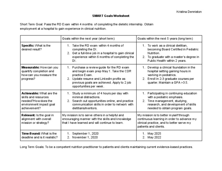 Smart Goals Worksheet | PDF | Dietitian | Health Sciences