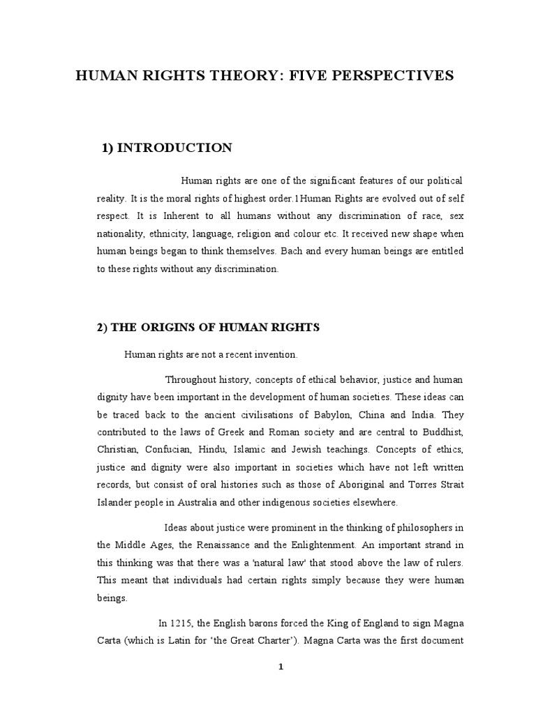 Human Rights Theory: Five Perspectives: 1) Introduction | PDF | Human ...