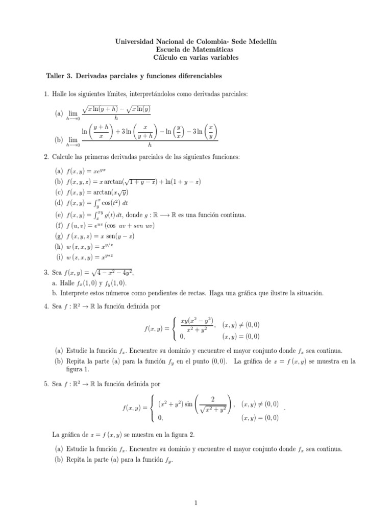 Taller3 Der Parciales y Diferenc | PDF | Derivado | Calculo diferencial