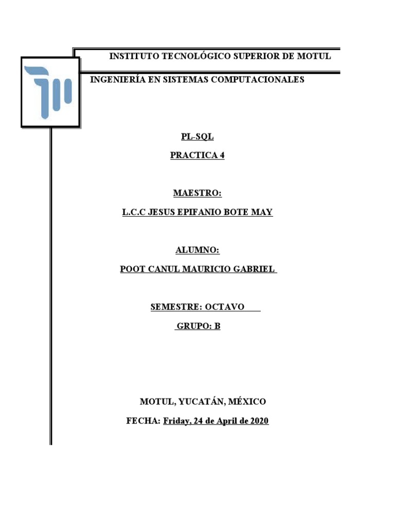 Practica 4 | PDF | Pl / Sql | SQL