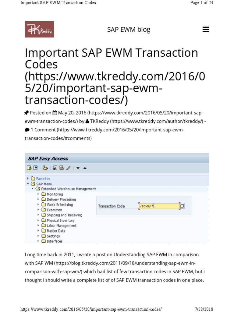 Important SAP EWM Transaction Codes 5/20/important-Sap-Ewm-Transaction ...