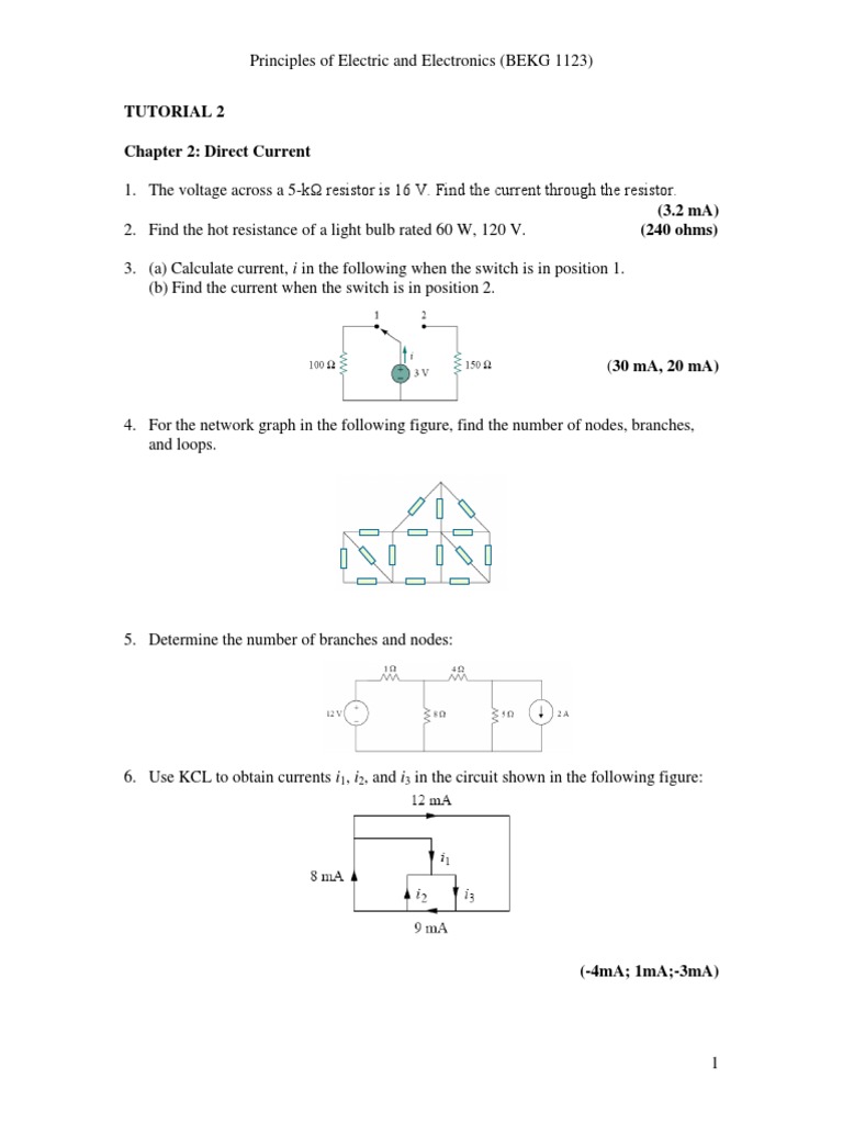 Tutorial 2 Chapter 2: Direct Current | PDF | Electrical Network | Resistor