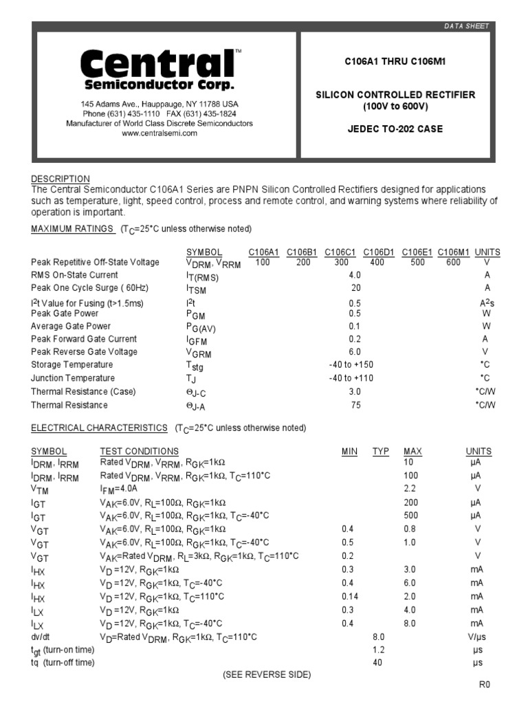 C106A1 THRU C106M1: Data Sheet | PDF | Electromagnetism | Electricity