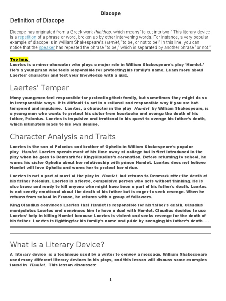 Laertes' Temper: Definition of Diacope | PDF | Hamlet