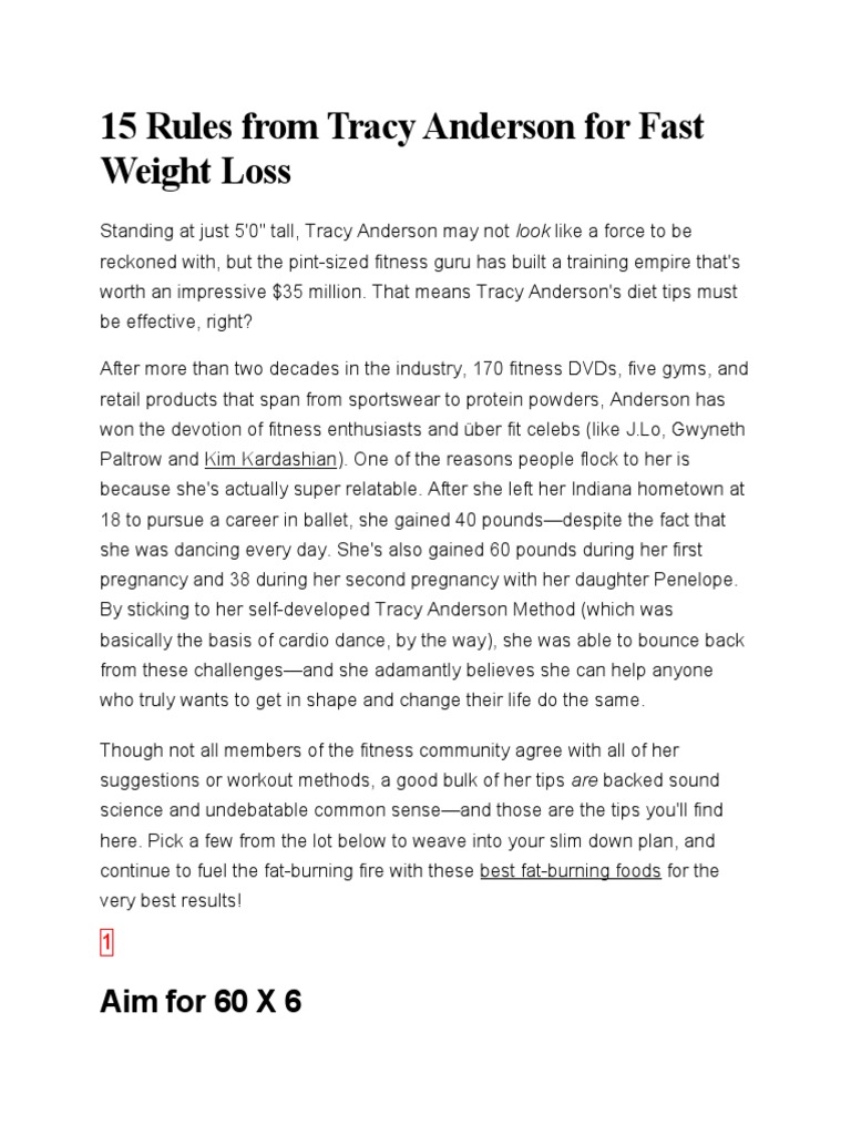 15 Rules from Tracy Anderson for Fast Weight Loss - Effective Tips from ...
