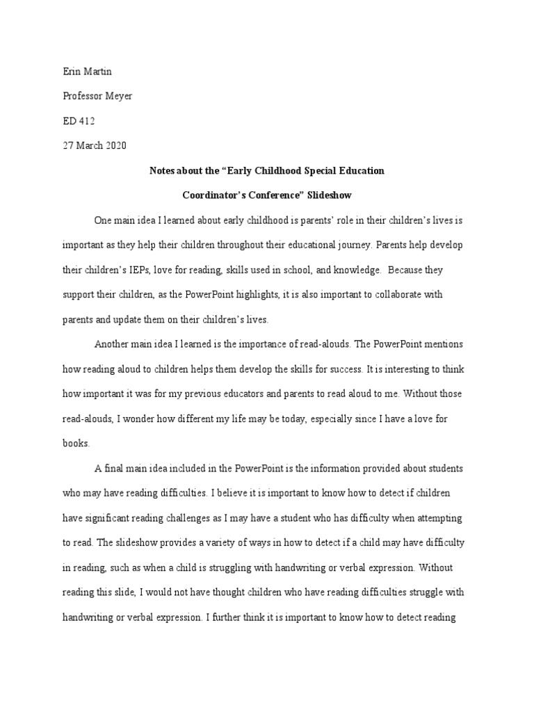 Notes About Early Childhood Education | PDF