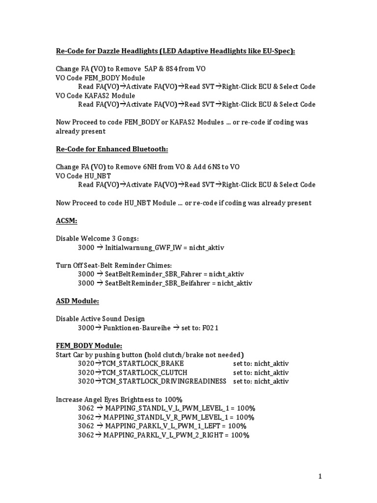 BMW Coding Parameters - F80+F82 | PDF | Automotive Technologies | Land ...