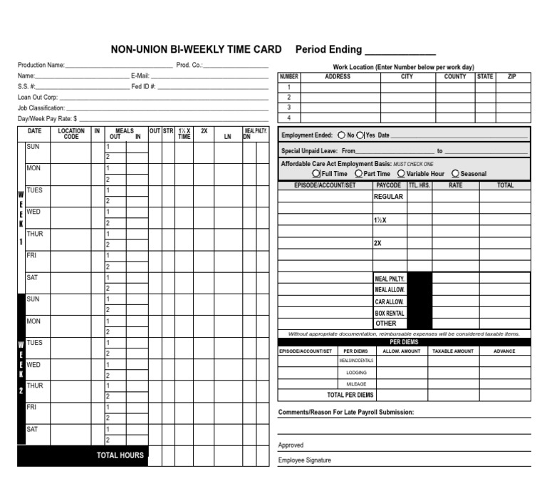 Biweekly Timecard Example | PDF | Per Diem | Employee Relations