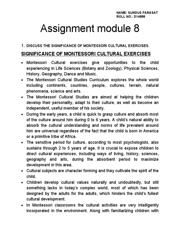 Assignment Module 8 | PDF | Montessori Education | Continent