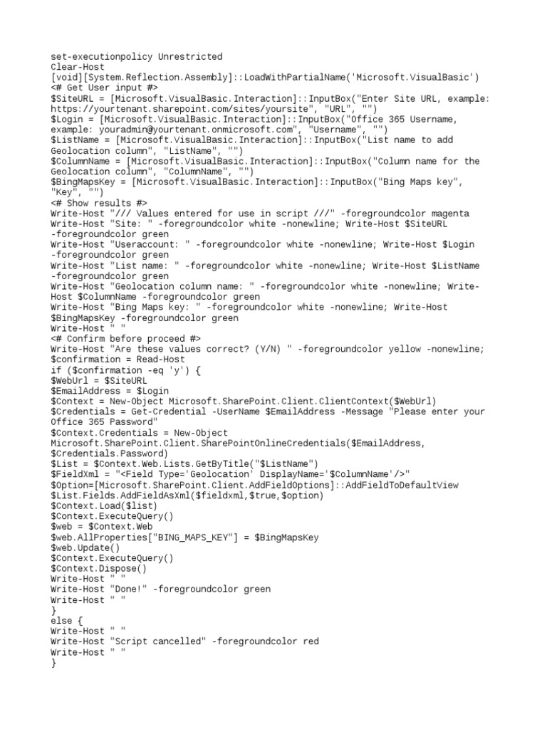 Add Geolocation Column - Powershell Script | PDF | Share Point | Computer Security