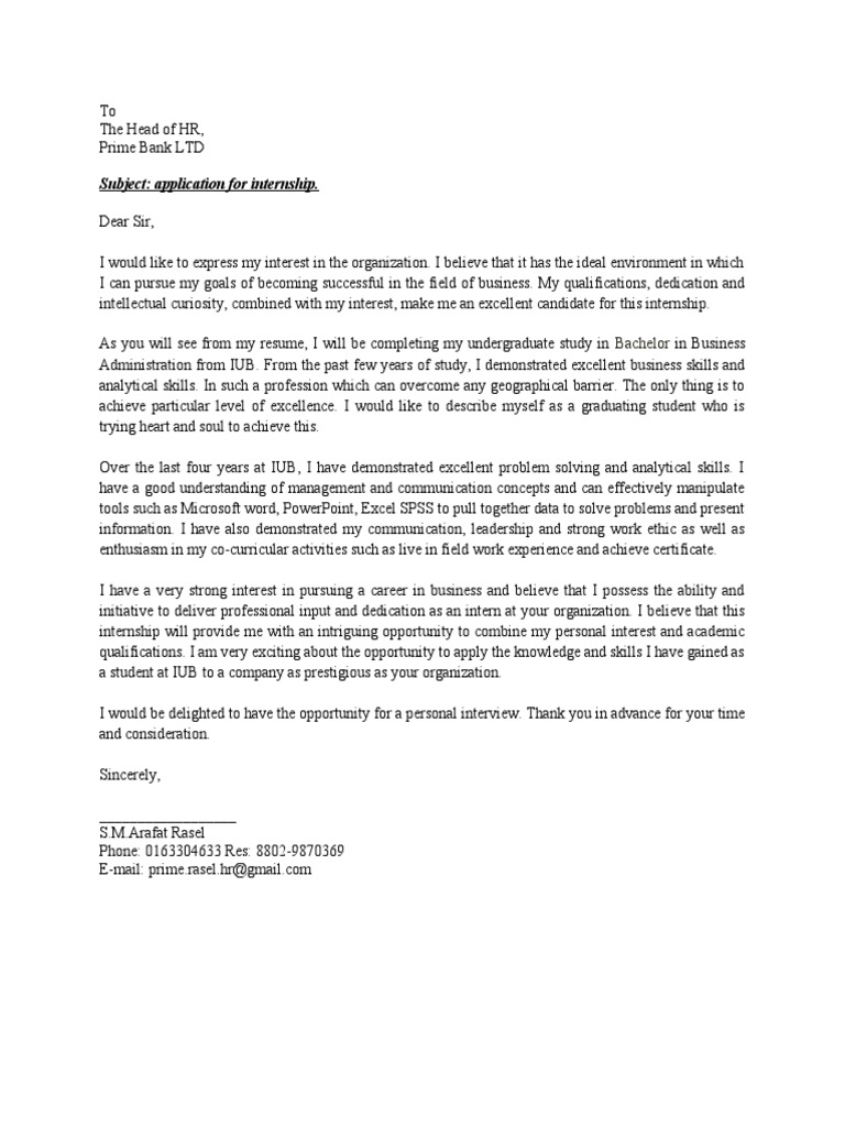 Subject: Application For Internship.: Bachelor | PDF