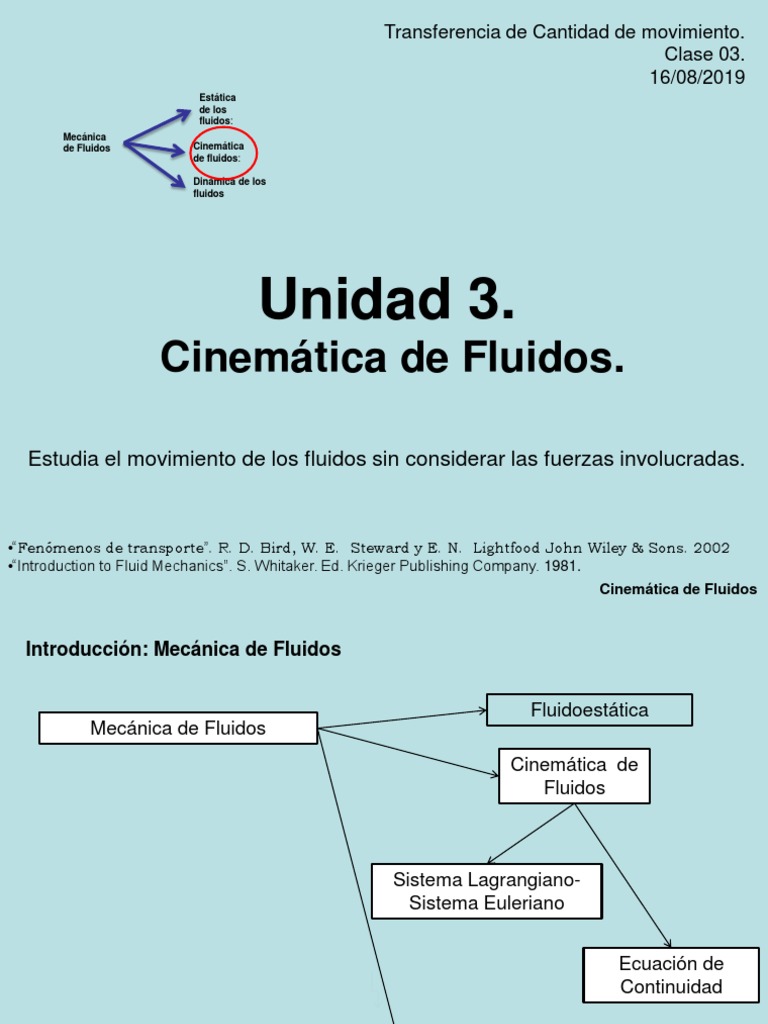 U3. Cinemática de Fluidos | PDF | Mecánica de fluidos | Fluido