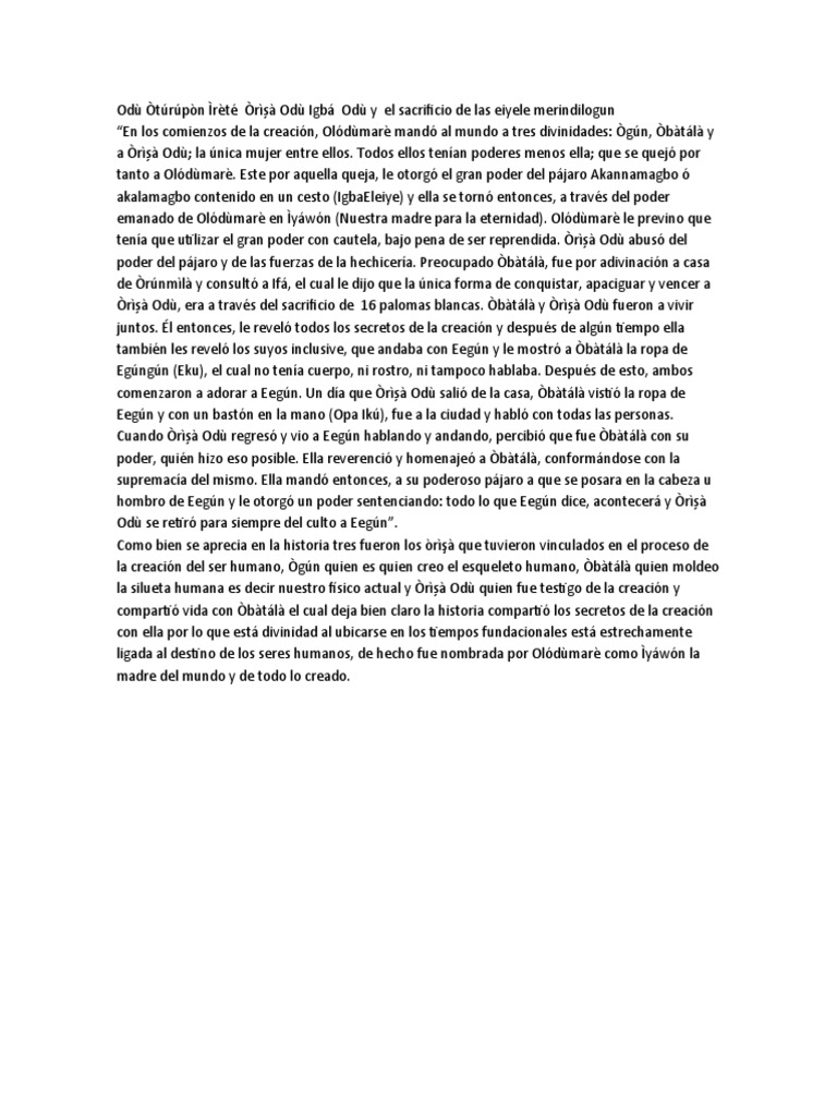 Odù Òtúrúpòn Ìrèté Òrìșà Odù Igbá Odù y El Sacrificio de Las Eiyele ...