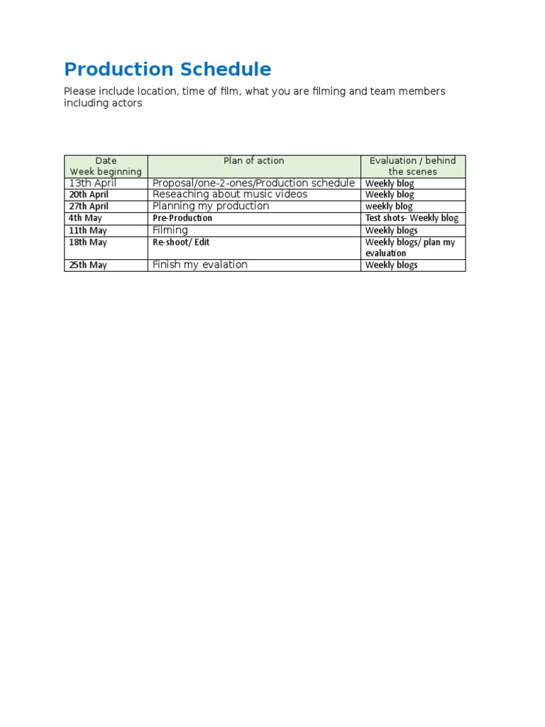 Production Schedule Unit 8 | PDF