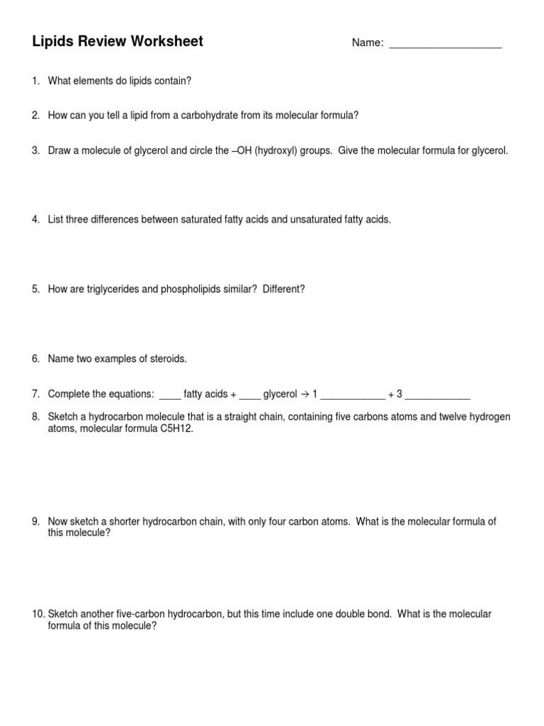 Lipids Review Worksheet: Name | PDF