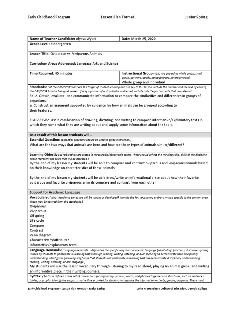 Kindergarten Lesson on Animal Birth Types | PDF | Educational ...