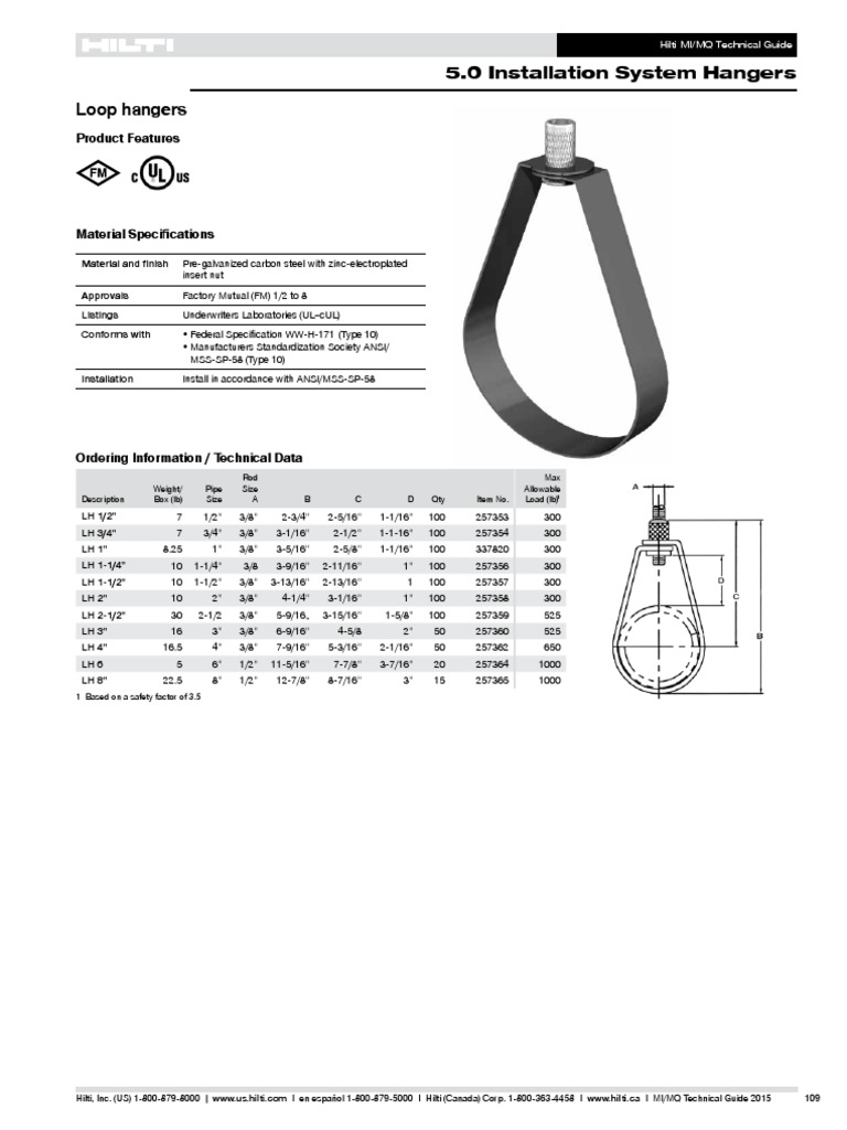 5.0 Installation System Hangers Loop Hangers: Product Features | PDF ...