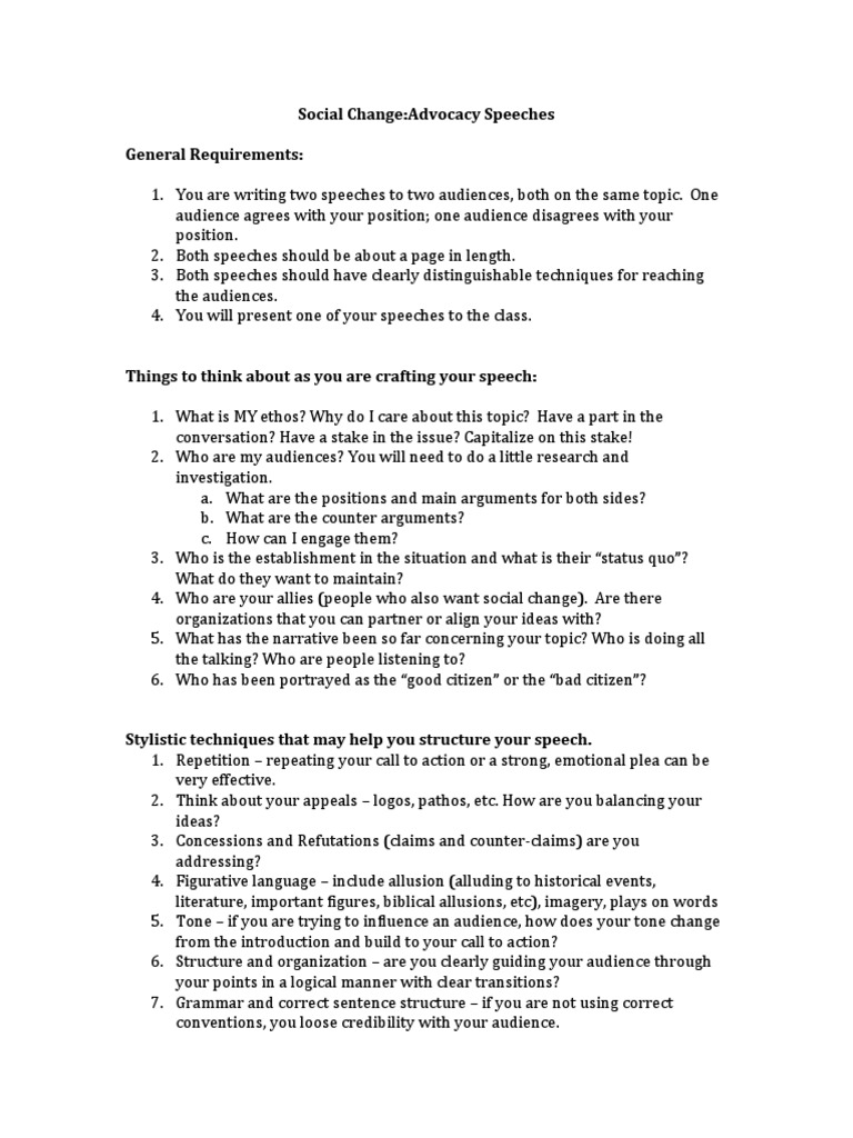 Social Change and Advocacy Speeches | PDF