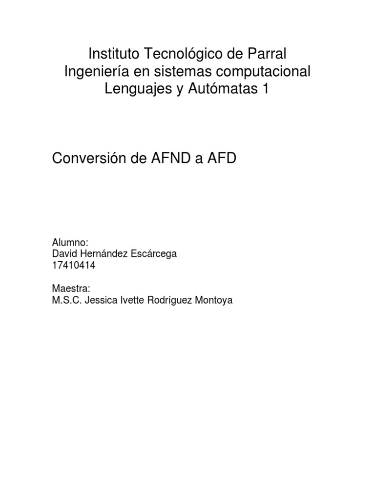 AFND A AFD PDF | PDF | Modelos de computación | Métodos formales