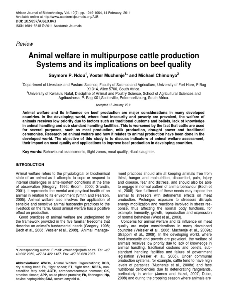 Animal Welfare in Multipurpose Cattle Production Systems and Its ...