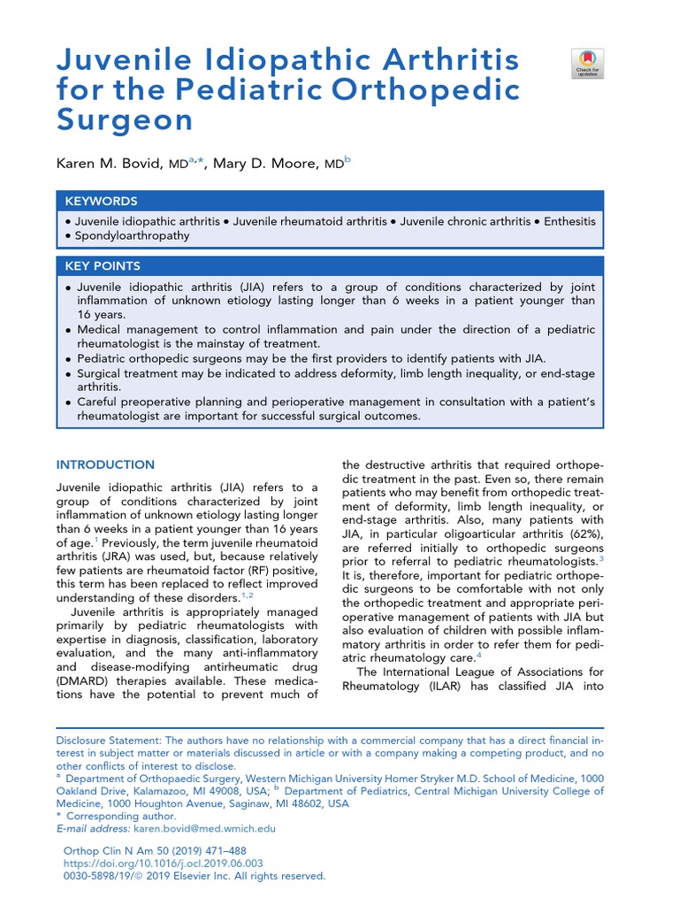 Juvenile Idiopathic Arthritis For The Pediatric Orthopedic Surgeon ...