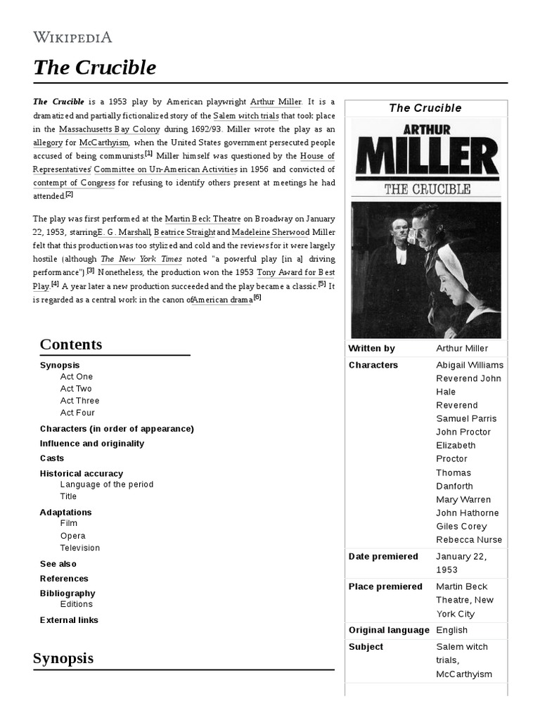 The Crucible | PDF | Early Modern Witch Hunts | Witch Trials