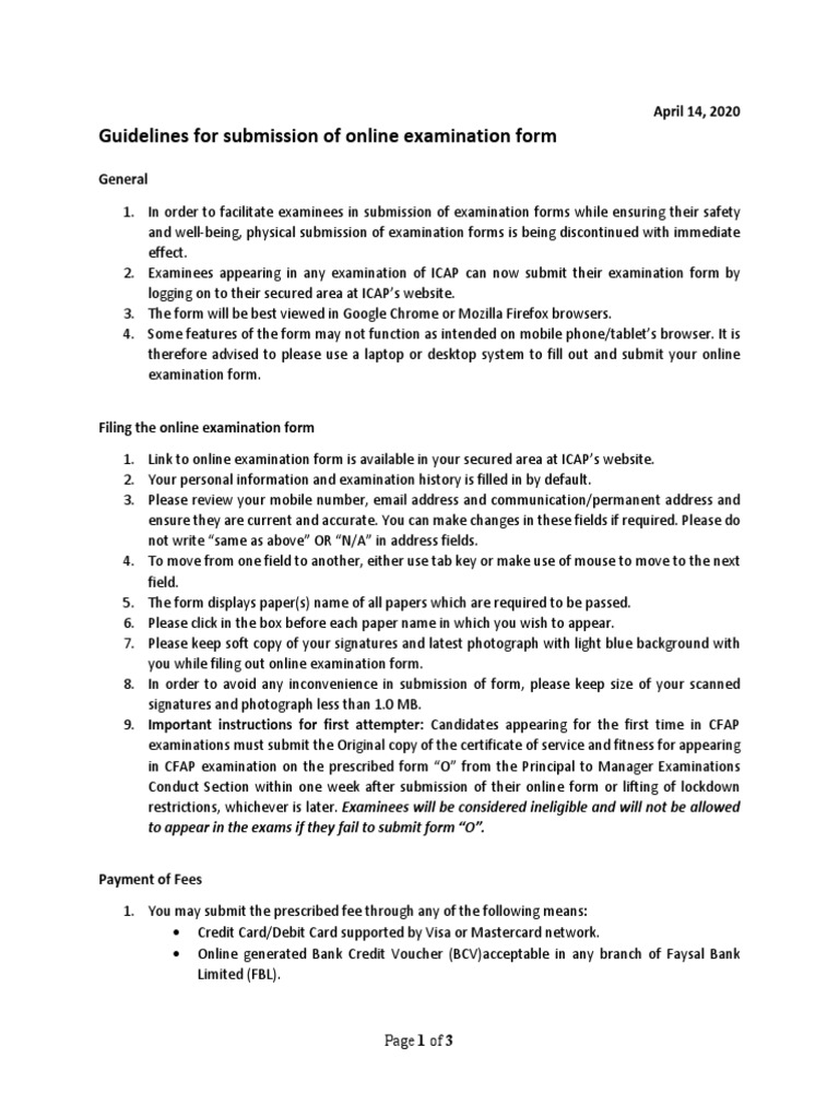 Guidelines For Submission of Online Examination Form: April 14, 2020 ...