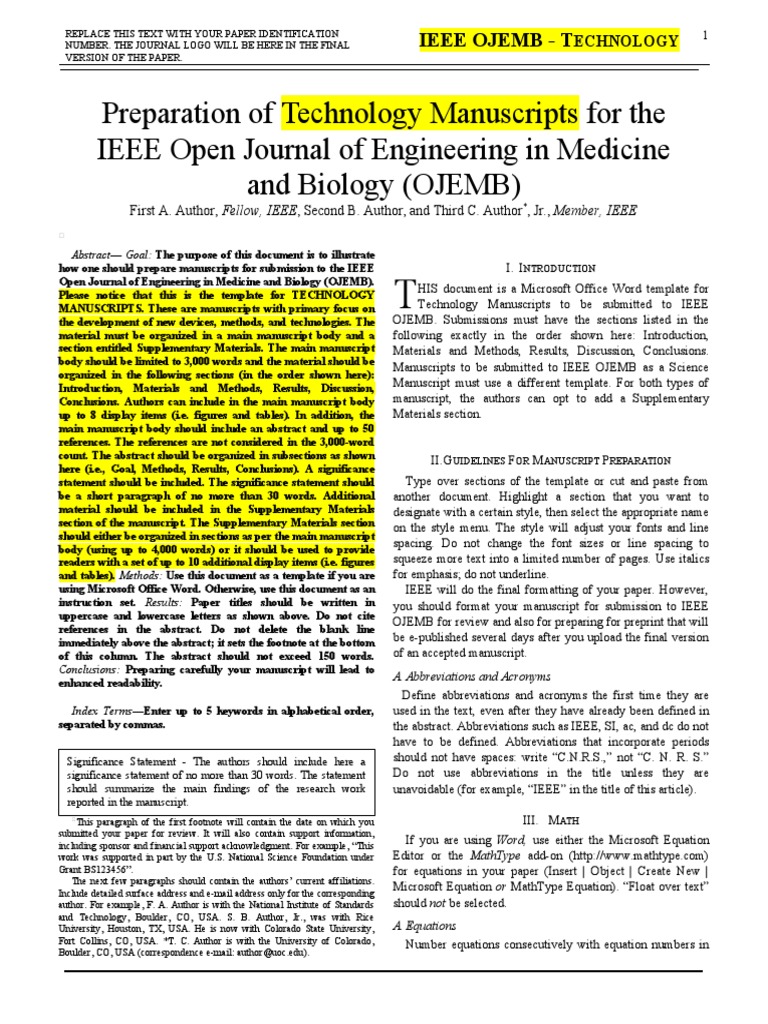 Preparation of Technology Manuscripts For The IEEE Open Journal of ...