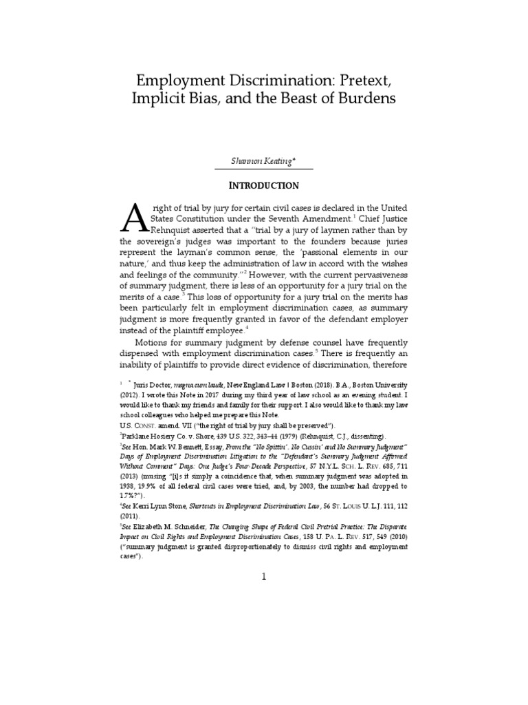 Employment Discrimination: Pretext, Implicit Bias, and The Beast of ...