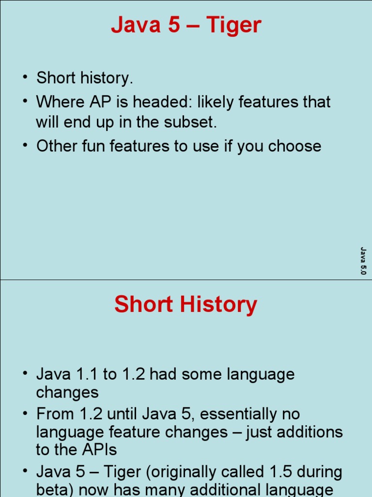 Java 5 Tiger | PDF | Java (Programming Language) | Models Of Computation