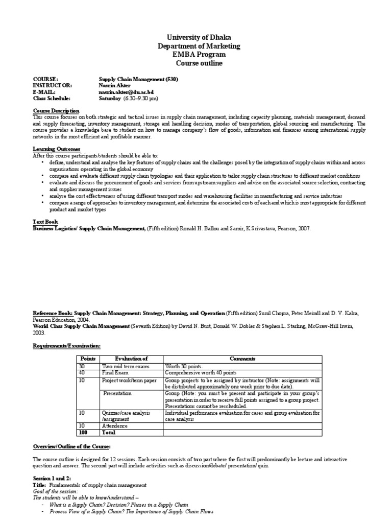 EMBA Supply Chain Management Course | PDF | Supply Chain Management ...