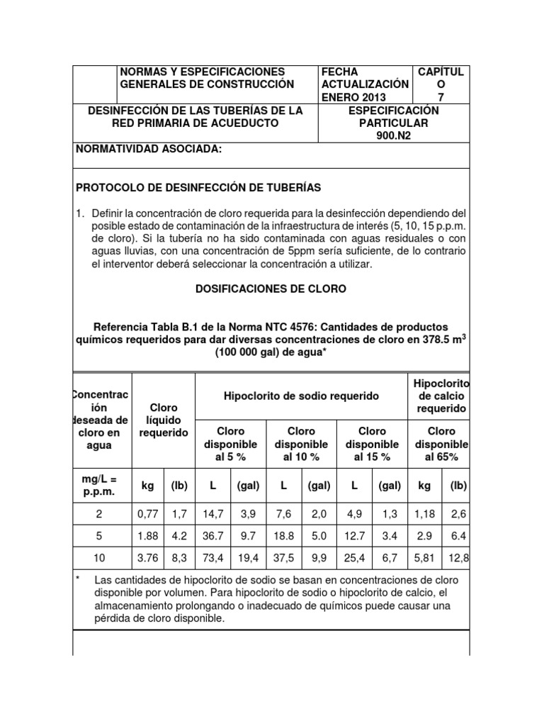 900.N2 Prueba Hidrostatica y Desinfección | PDF | Presión | Concentración