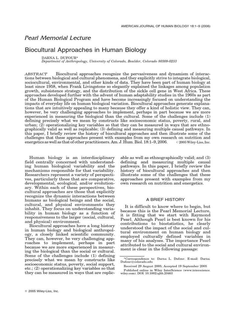 Dufour 2006 - Biocultural Approaches in Human Biology PDF | PDF ...
