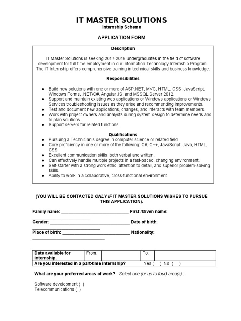 It Master Solutions Application Form Pdf Application Software Java Script