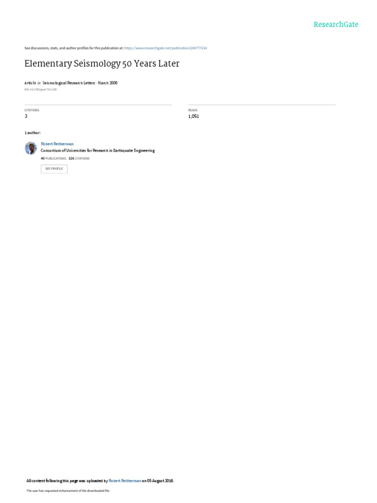 Elementary Seismology 50 Years Later | PDF | Seismology | Earthquakes