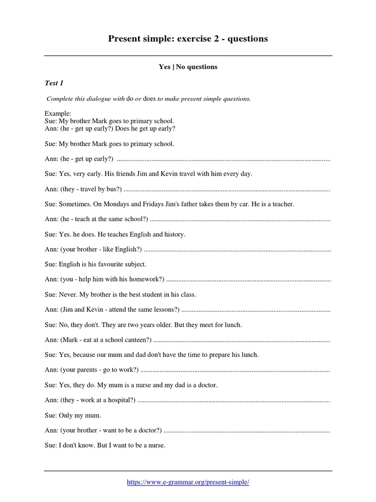 Present Simple Worksheet 2 | PDF | Schools