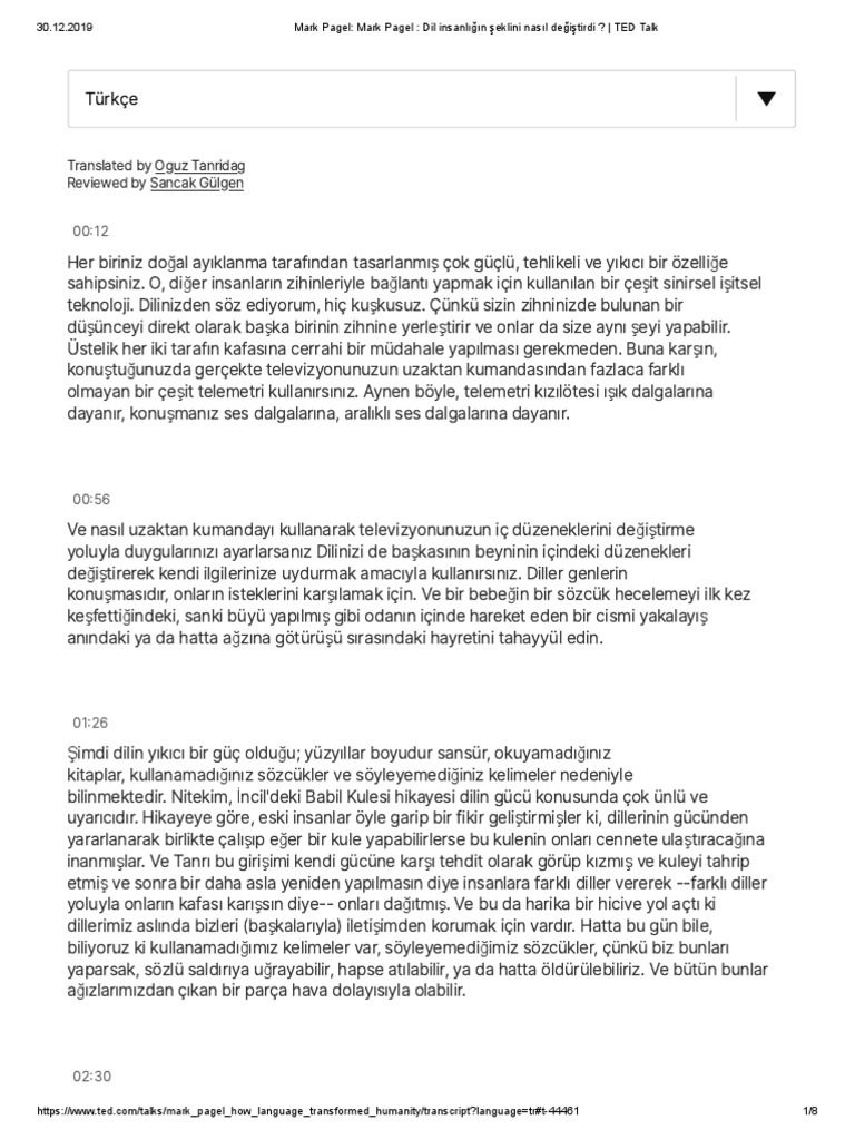 Türkçe Transcription - Mark Pagel - Mark Pagel - Dil Insanlığın Şeklini ...