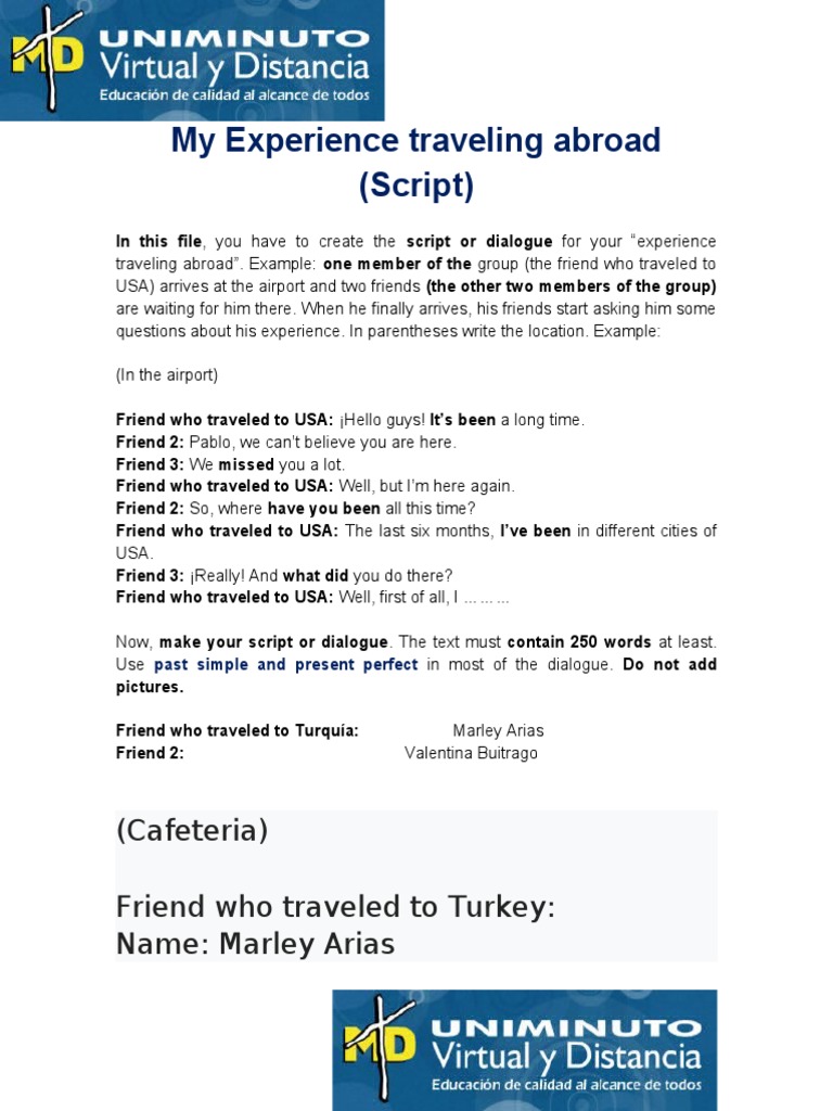 My Experience Traveling Abroad (Script) : (Cafeteria) Friend Who ...