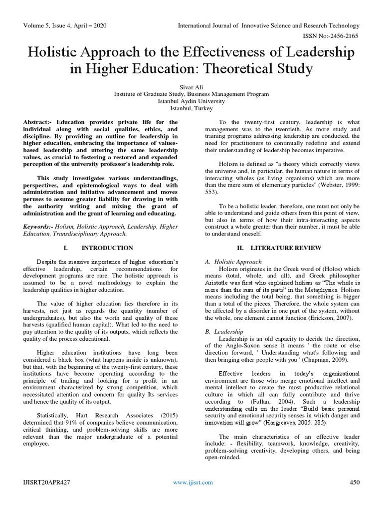 Holistic Leadership in Higher Education | PDF | Self-Improvement ...