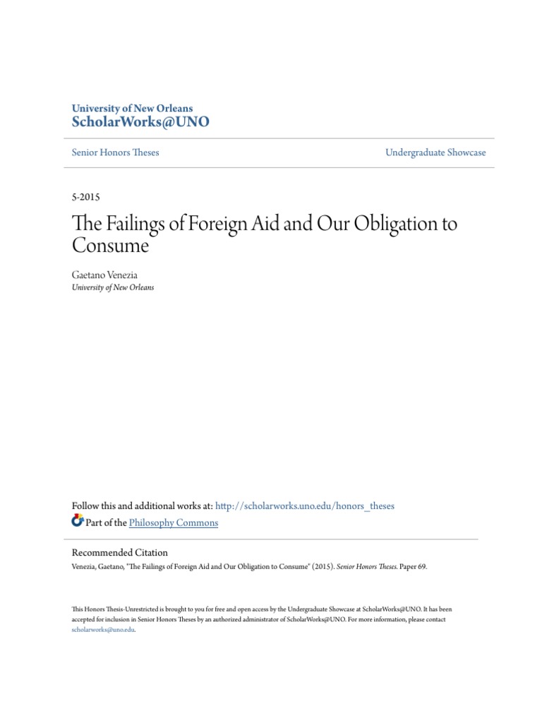 The Failings of Foreign Aid and Our Obligation To Consume: Scholarworks ...